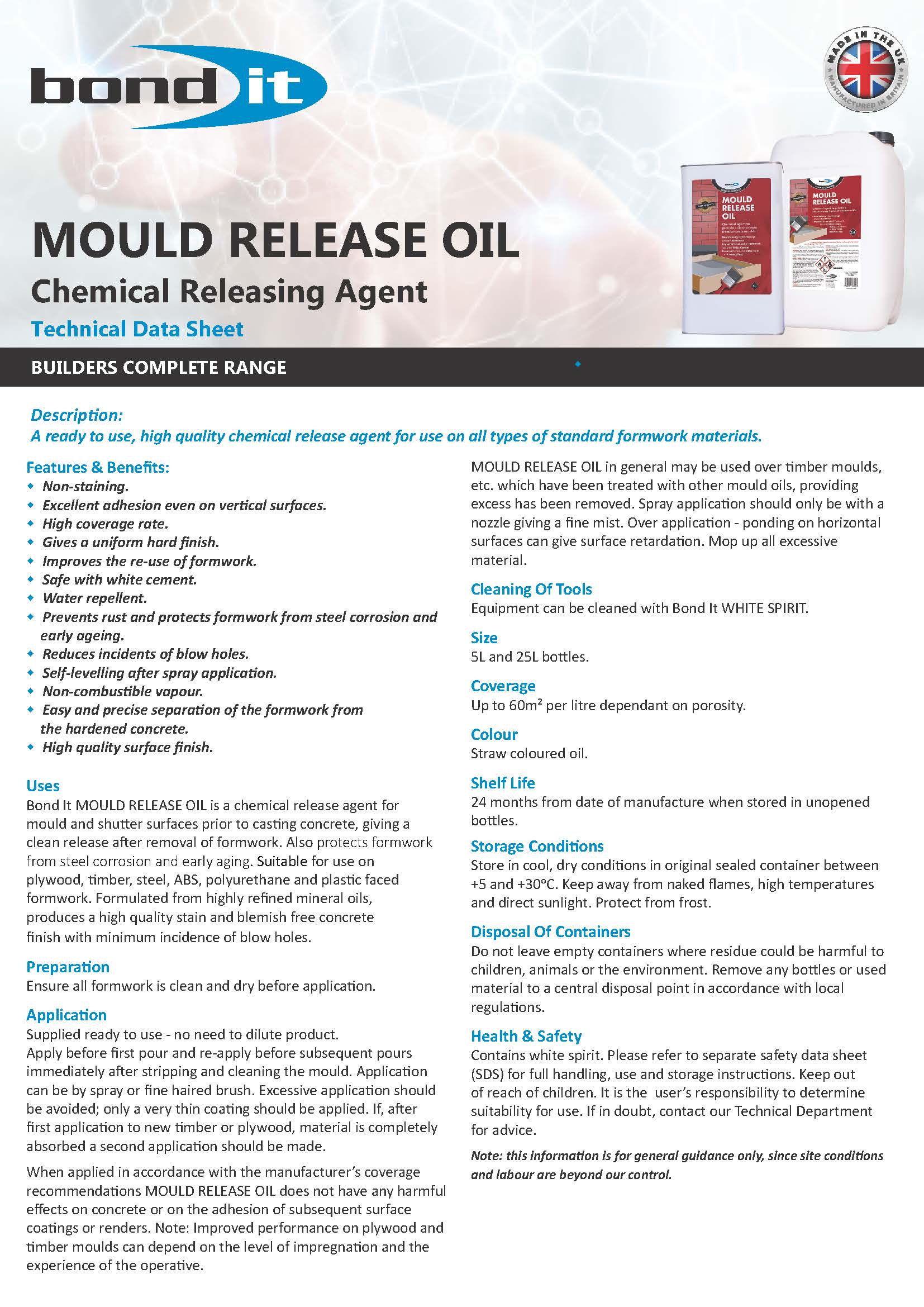 Bond It Mould Release Oil – Concrete & Formwork Release Agent 5L ...